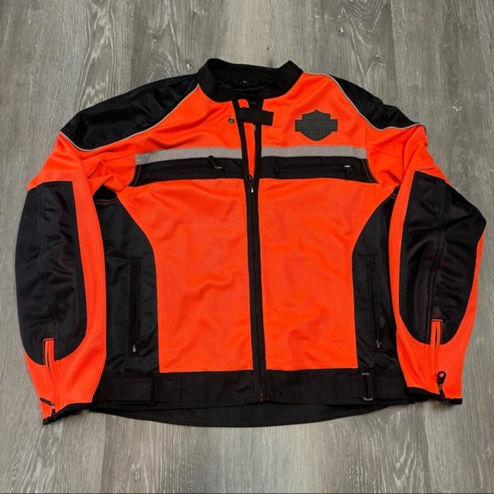 Harley Davidson Orange And Black Riding Jacket Euc Si… - Gem